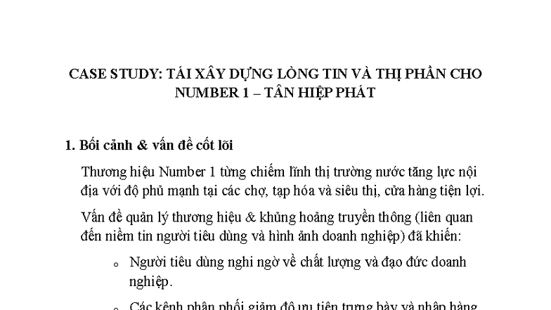 CASE Study Number 1 - 1234567 - CASE STUDY: TÁI XÂY DỰNG LÒNG TIN VÀ ...