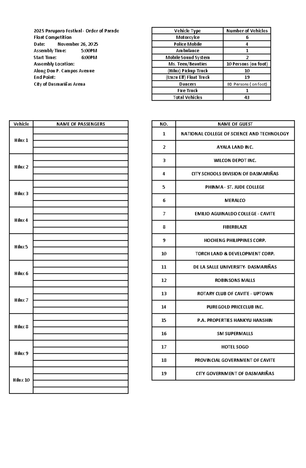 2025 Paruparo Festival Float Competition Order of Parade - Studocu