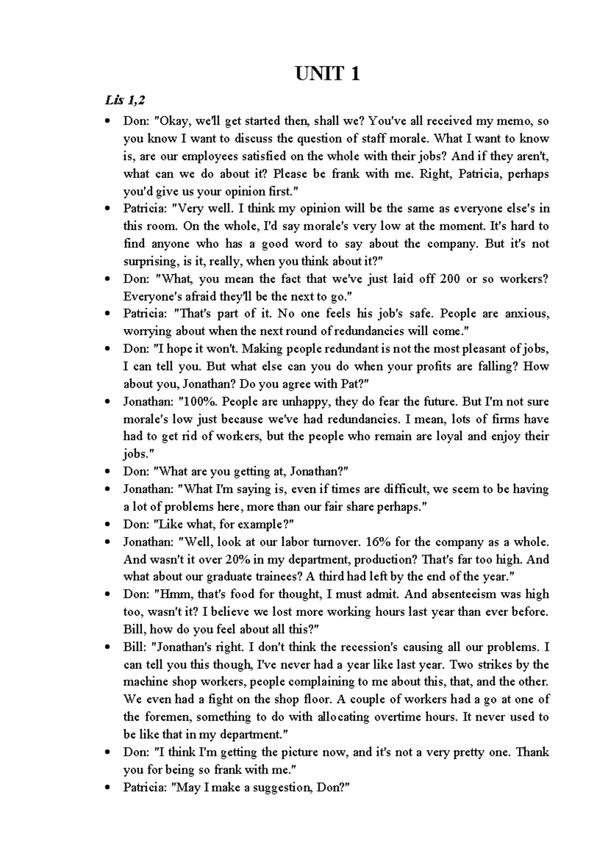 UNIT 1 Script: Staff Morale Discussion and Time Management Tips - Studocu