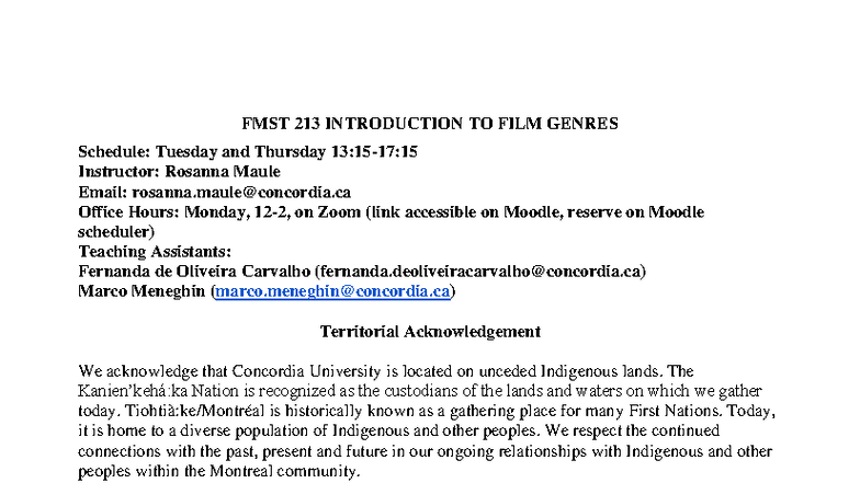 FMST 213 FILM GENRES SYLLABUS: Overview & Course Structure - Studocu