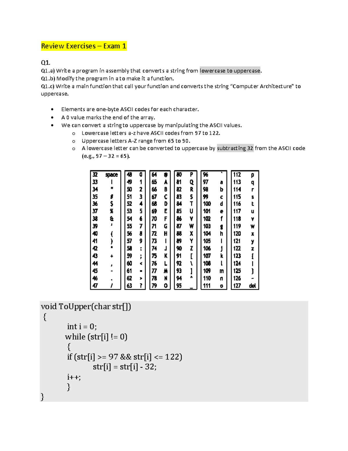 MIPS Assembly Language Exam 1 Review: String Conversion & Factorial - Studocu