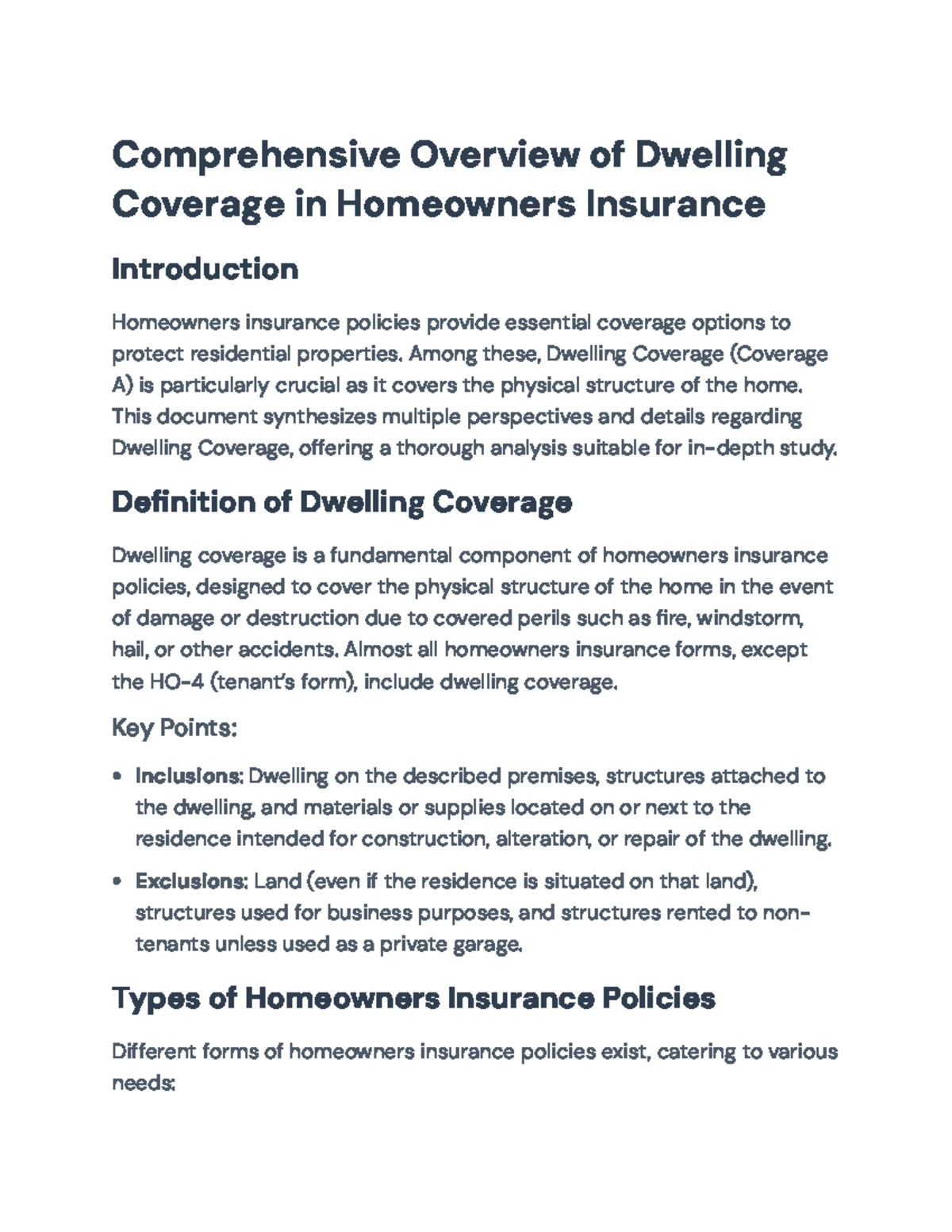 Comprehensive Overview of Dwelling Coverage in Homeowners Insurance ...