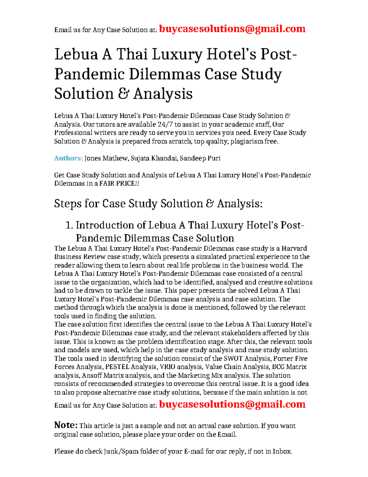 Lebua A Thai Luxury Hotel Post-Pandemic Dilemmas Case Study Analysis ...