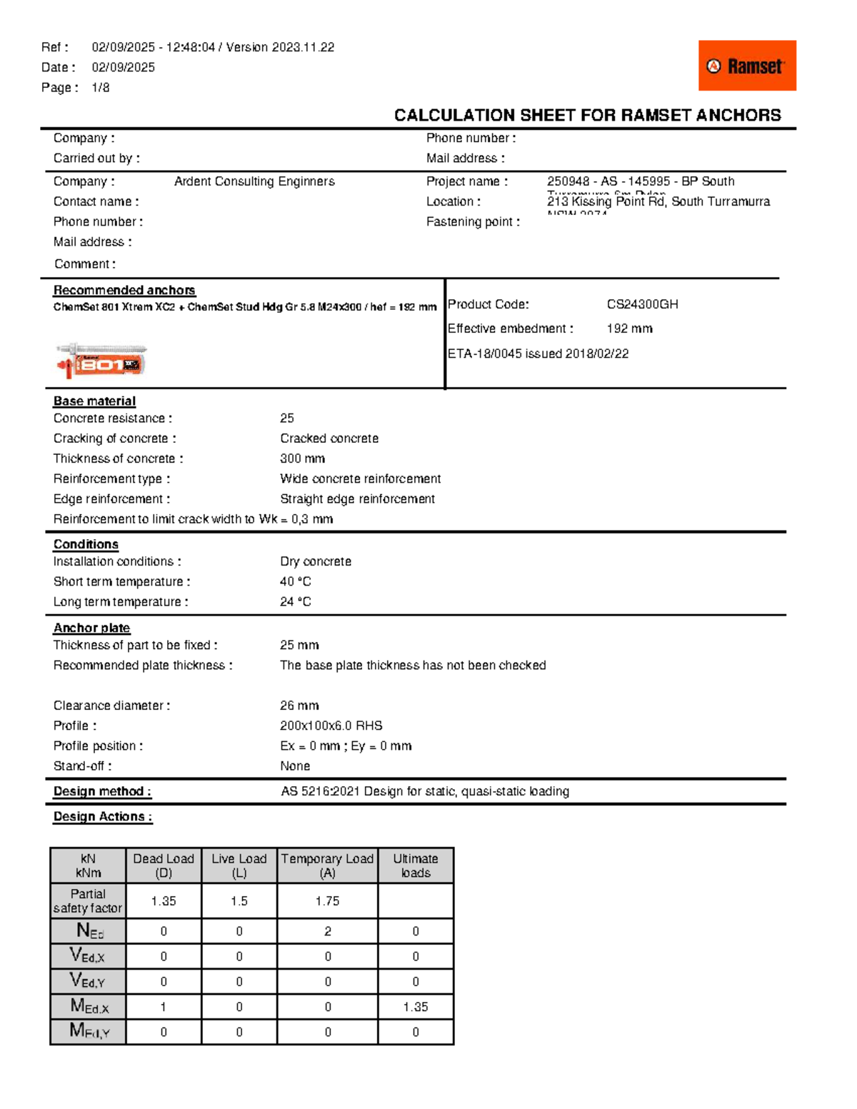 Calculation Sheet for ChemSet 801 Xtrem XC2 - Project 250948 - Studocu