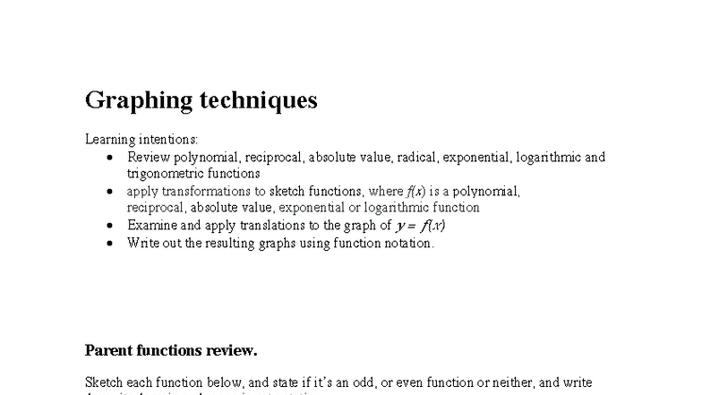 Graphing Techniques: Polynomial & Function Transformations (MATH 101 ...