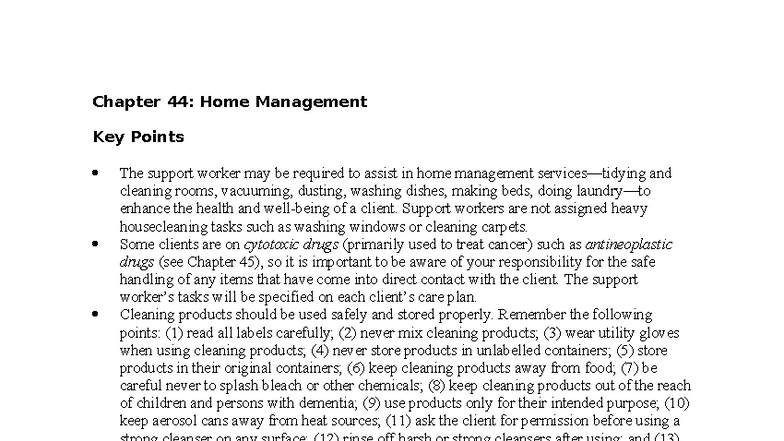 Chapter 44: Home Management Guidelines & Key Points (A-Notes 10) - Studocu