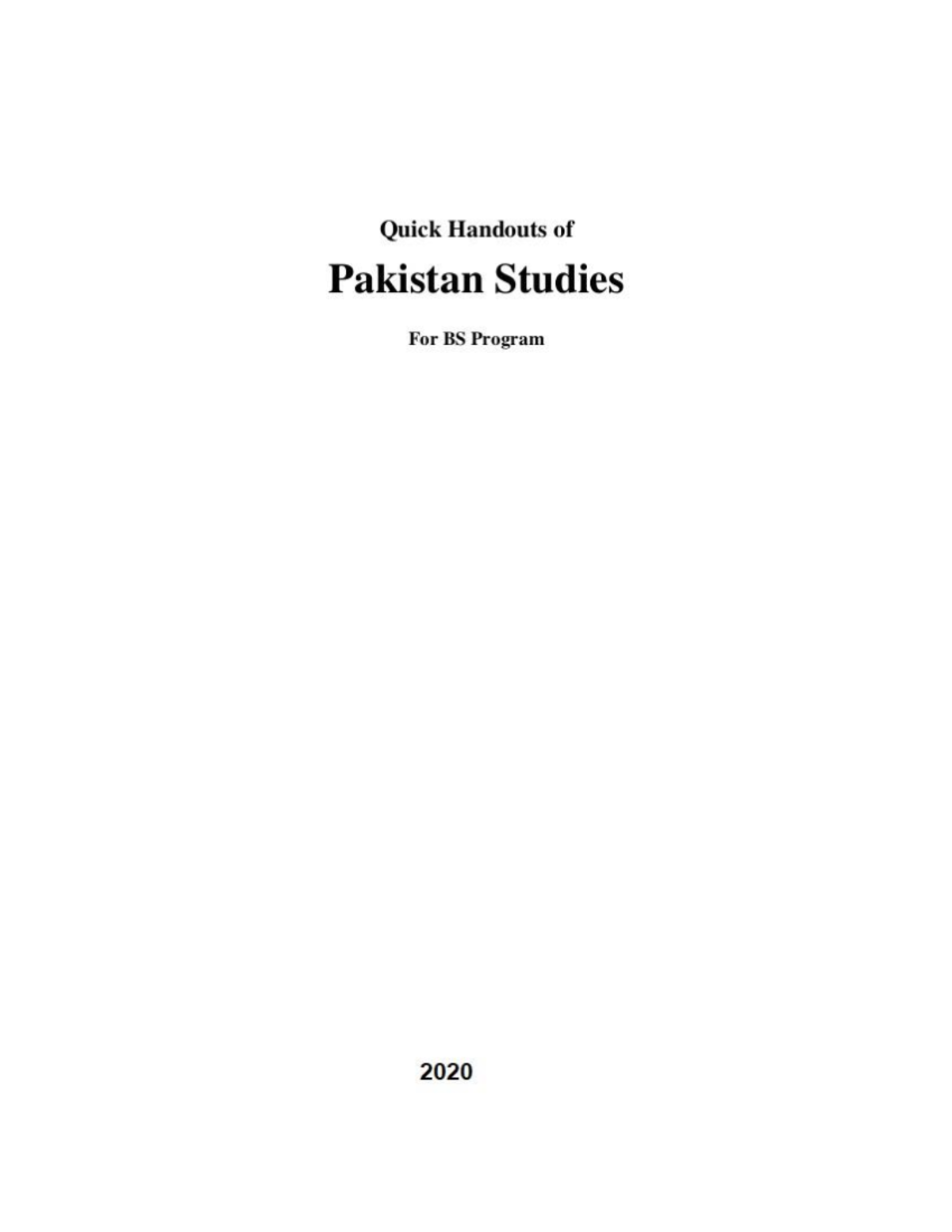 Pakistan Studies Notes for BS Program: Comprehensive Guide - Studocu