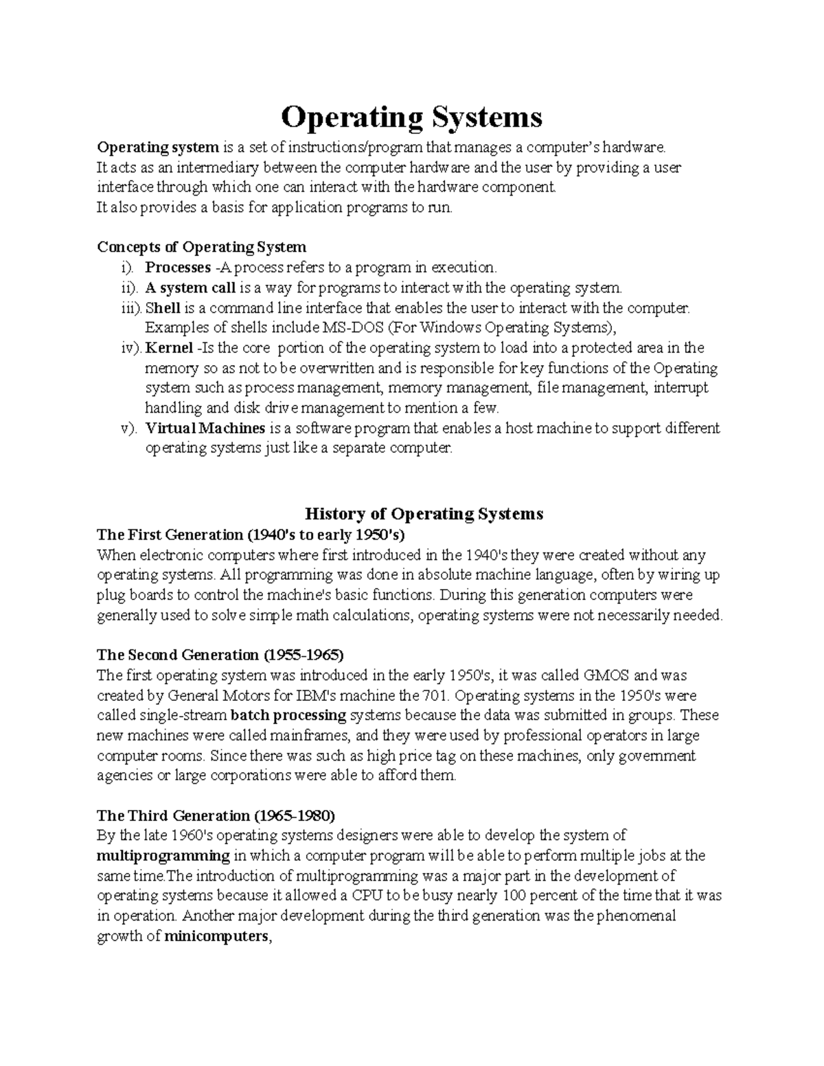 Operating Systems Overview: Key Concepts and History (CS101) - Studocu