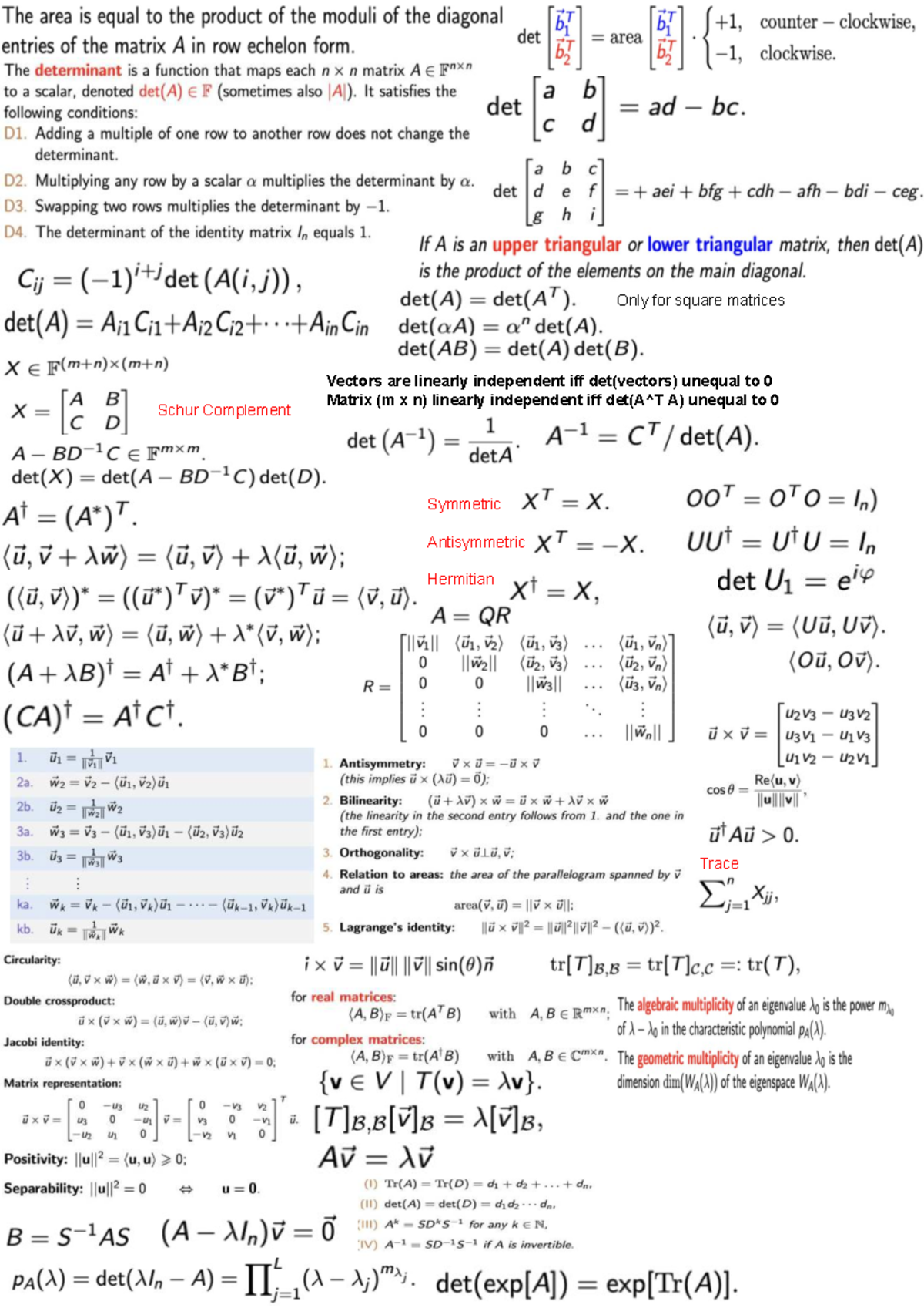 Linear Algebra Cheat Sheet - MAST10007 - Only for square matrices Schur ...