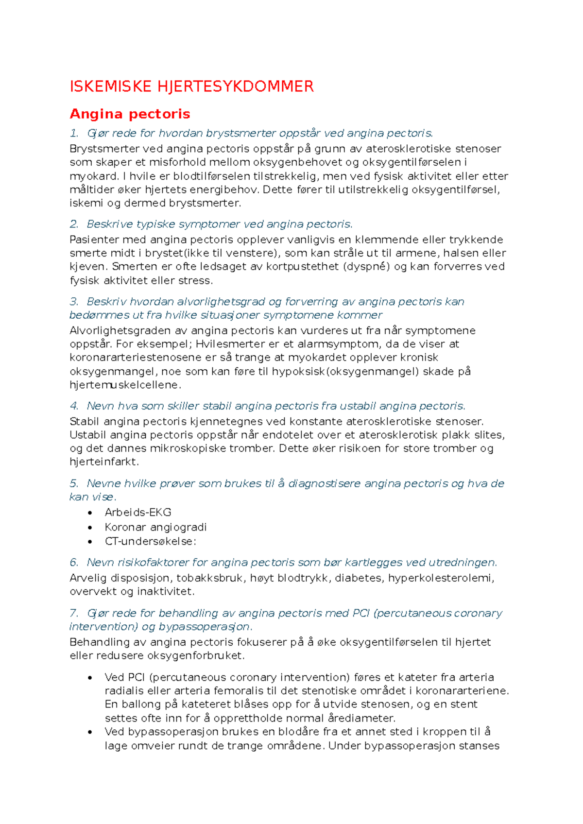 ISKEMISKE HJERTESYKDOMMER: Angina Pectoris - Symptomer og Behandling ...
