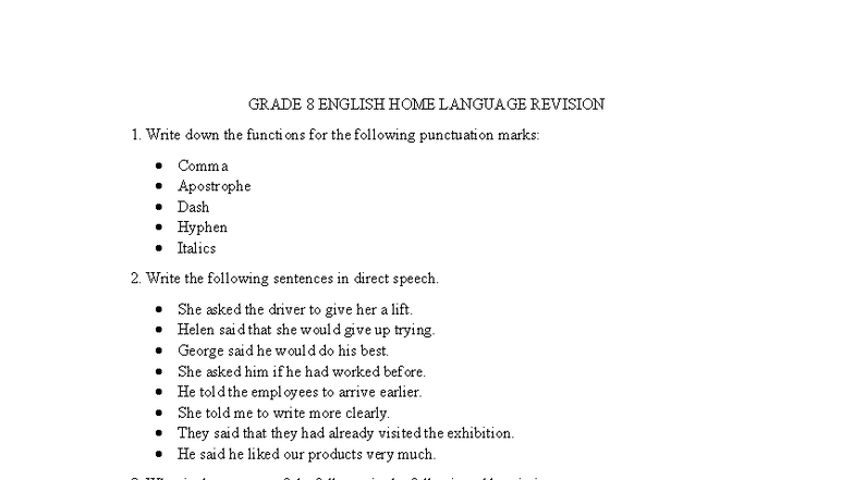 Grade 8 English Home Language Revision Notes - Studocu