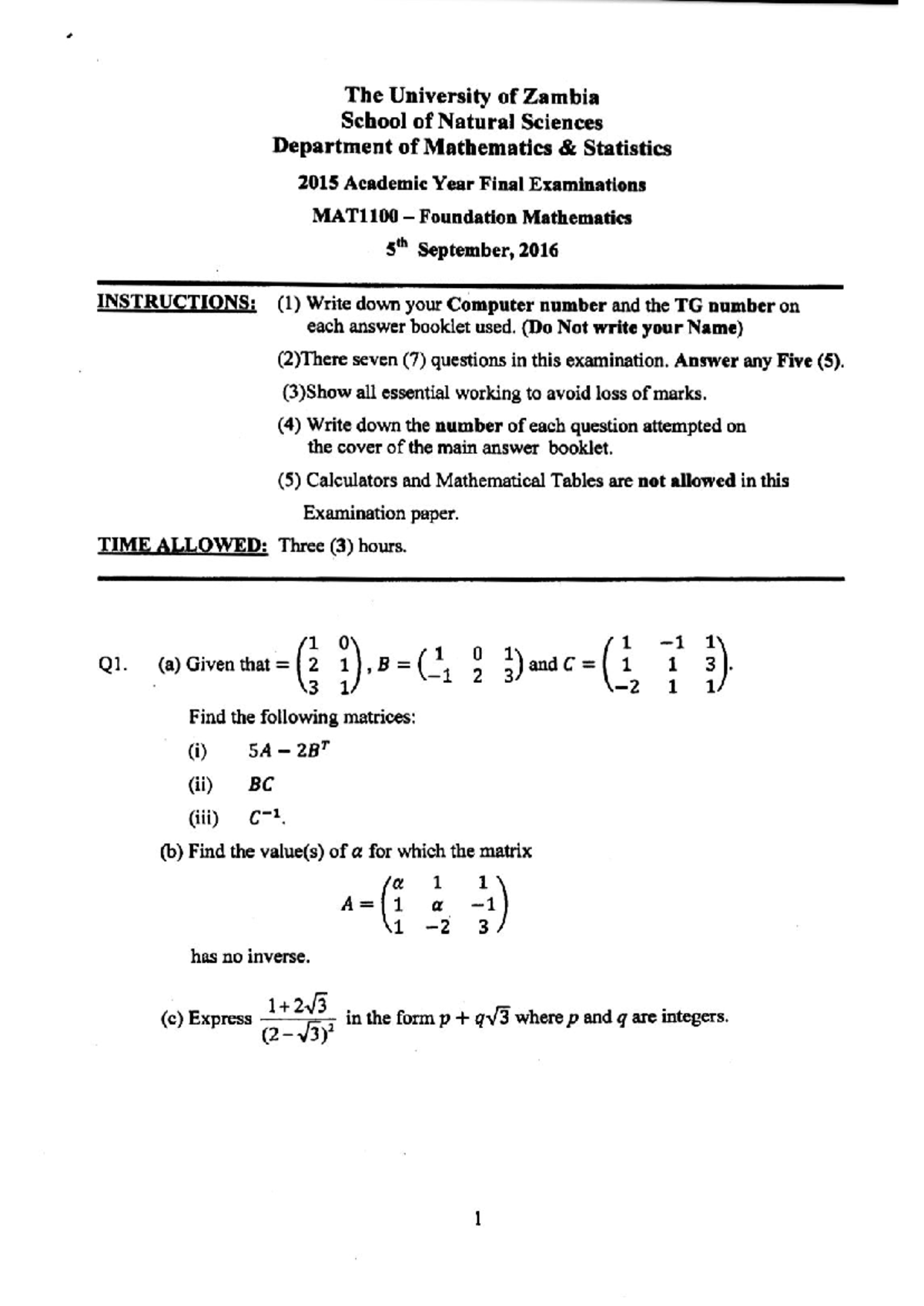 MAT 1100 2016 Final Exam Study Notes - Studocu