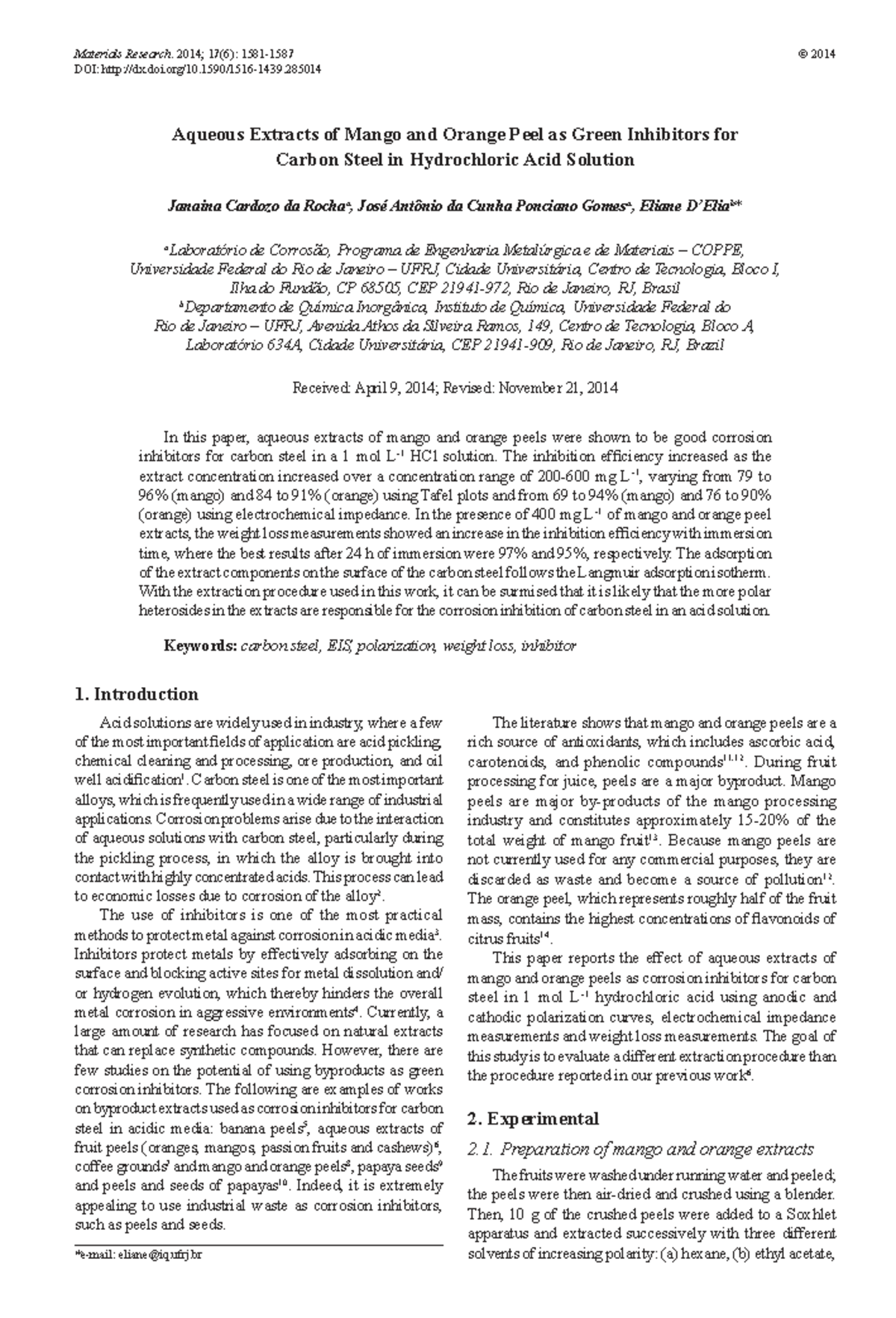 Final Exam: Materials Research 17(6) - Green Inhibitors for Carbon ...
