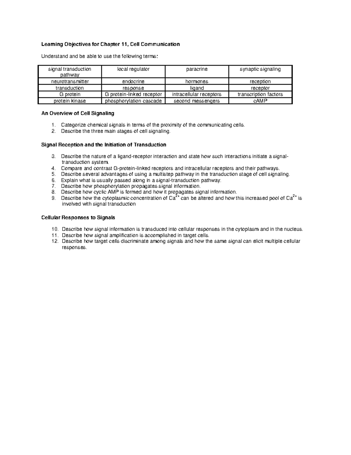 Learning Objectives for Chapter 11: Cell Communication & Signaling ...