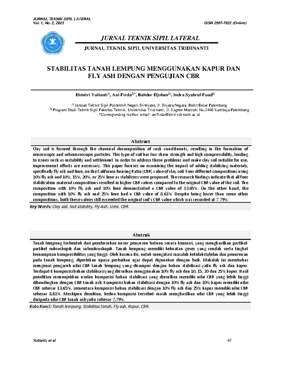 Stabilitas Tanah Lempung dengan Kapur dan Fly Ash: Pengujian CBR - Studocu