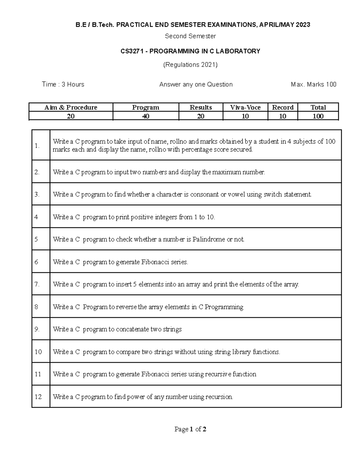 CS3271 Final Exam Practical: Programming in C Lab 2023 - Studocu