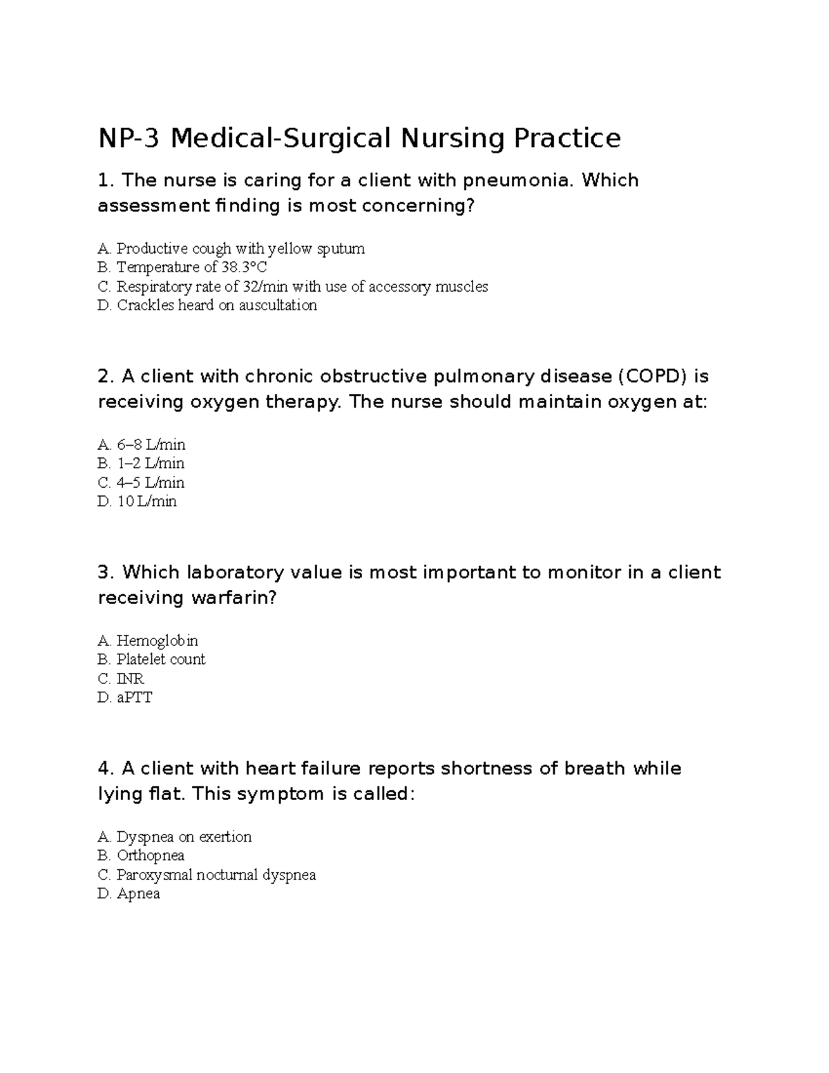 NP 3 Final Exam Questionnaire: Key Nursing Concepts and Assessments ...
