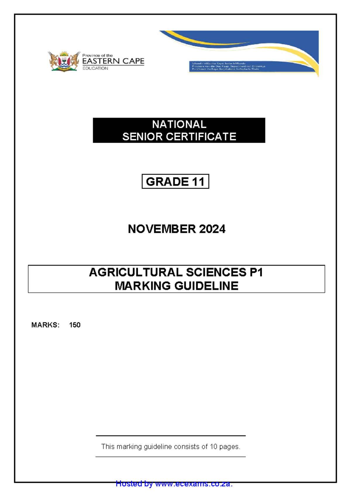 Agric Sciences P1 Marking Guideline GR11 Nov 2024 - ENGLISH - Studocu