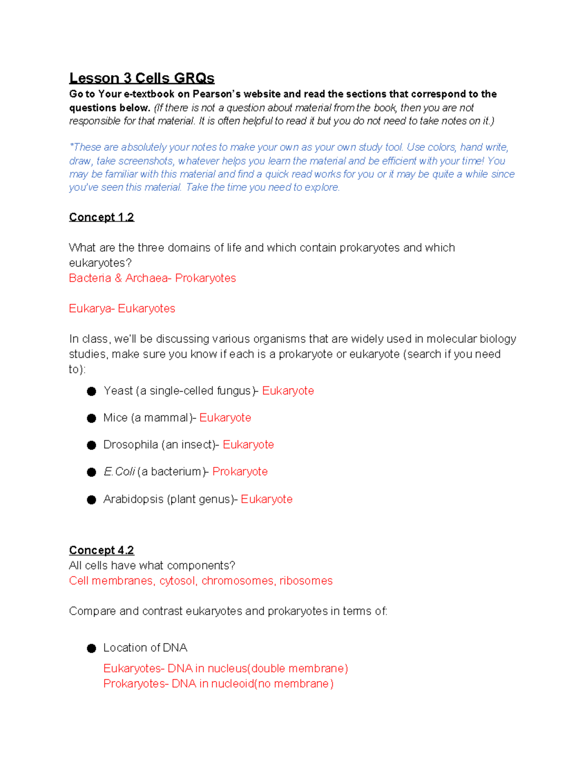 Lesson 3: Understanding Eukaryotic and Prokaryotic Cells GRQs - Studocu