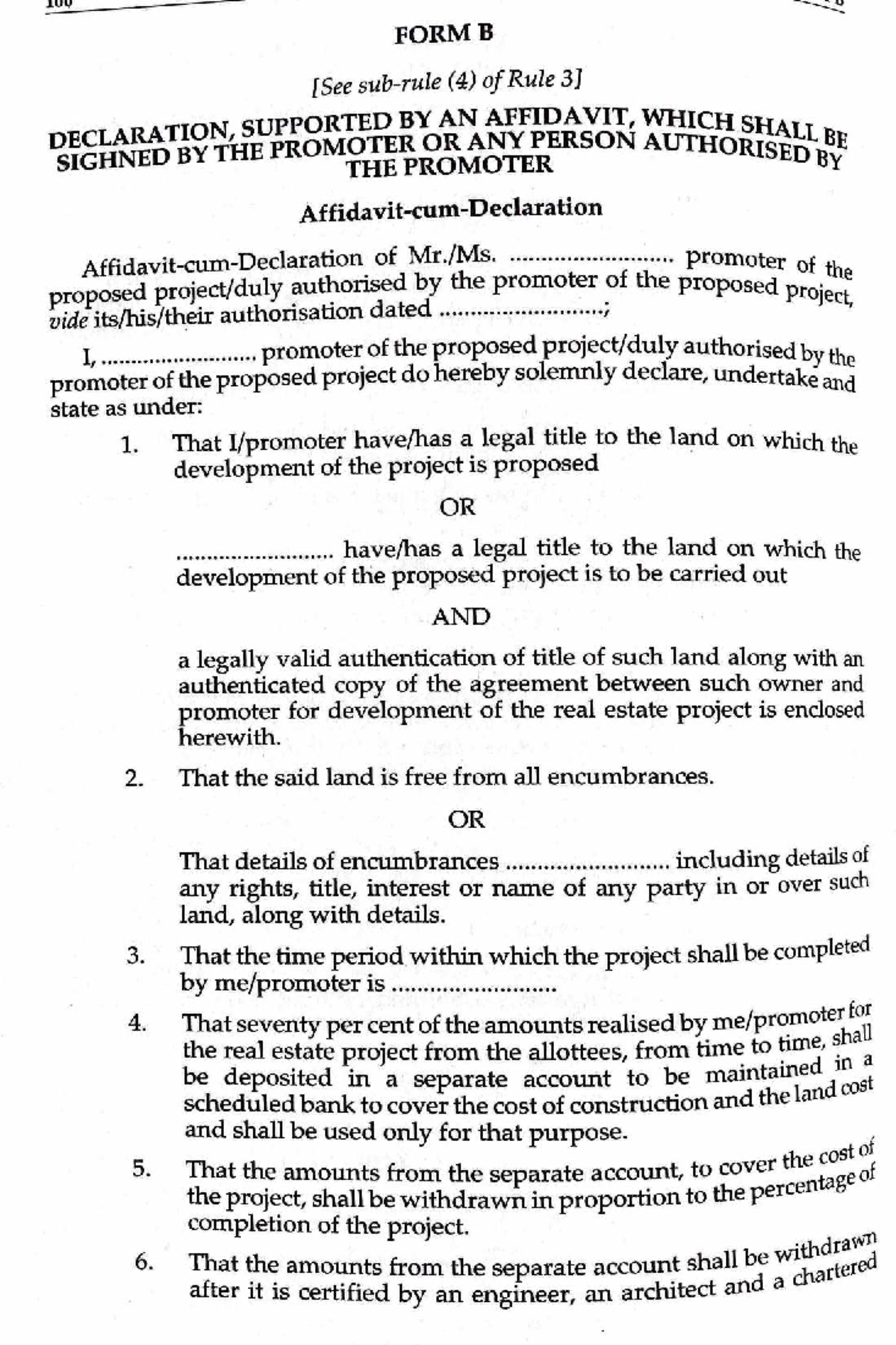 FORM B: Affidavit for Real Estate Project Compliance - Studocu