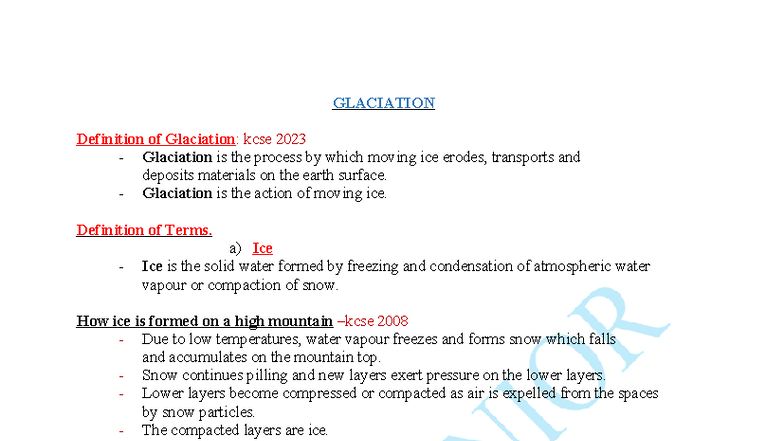 GLACIATION: Comprehensive Study Notes for KCSE 2023 Revision - Studocu