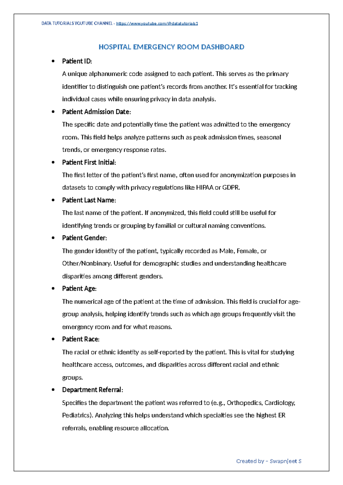 DATA 101: Patient Data Terminology for ER Analysis - Studocu