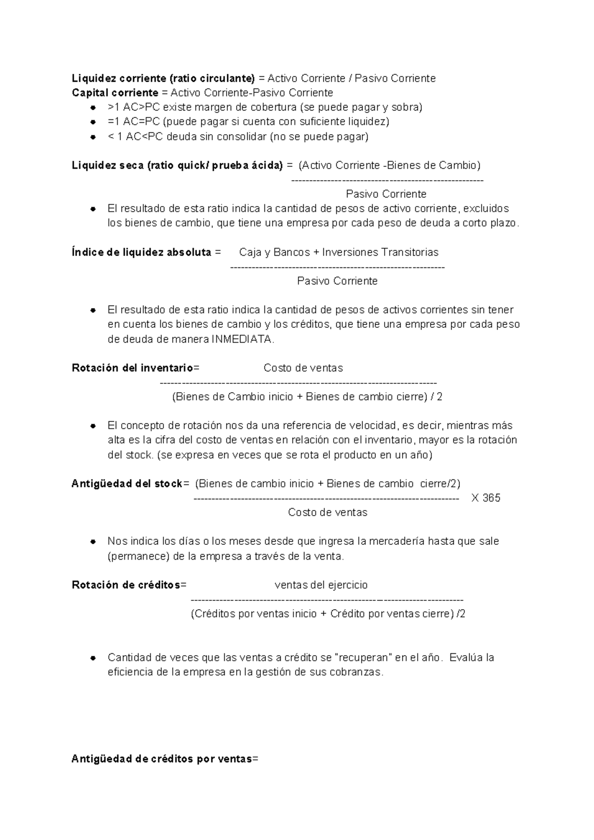 Ratios Contables: Fórmulas e Interpretación (FIN 101) - Studocu