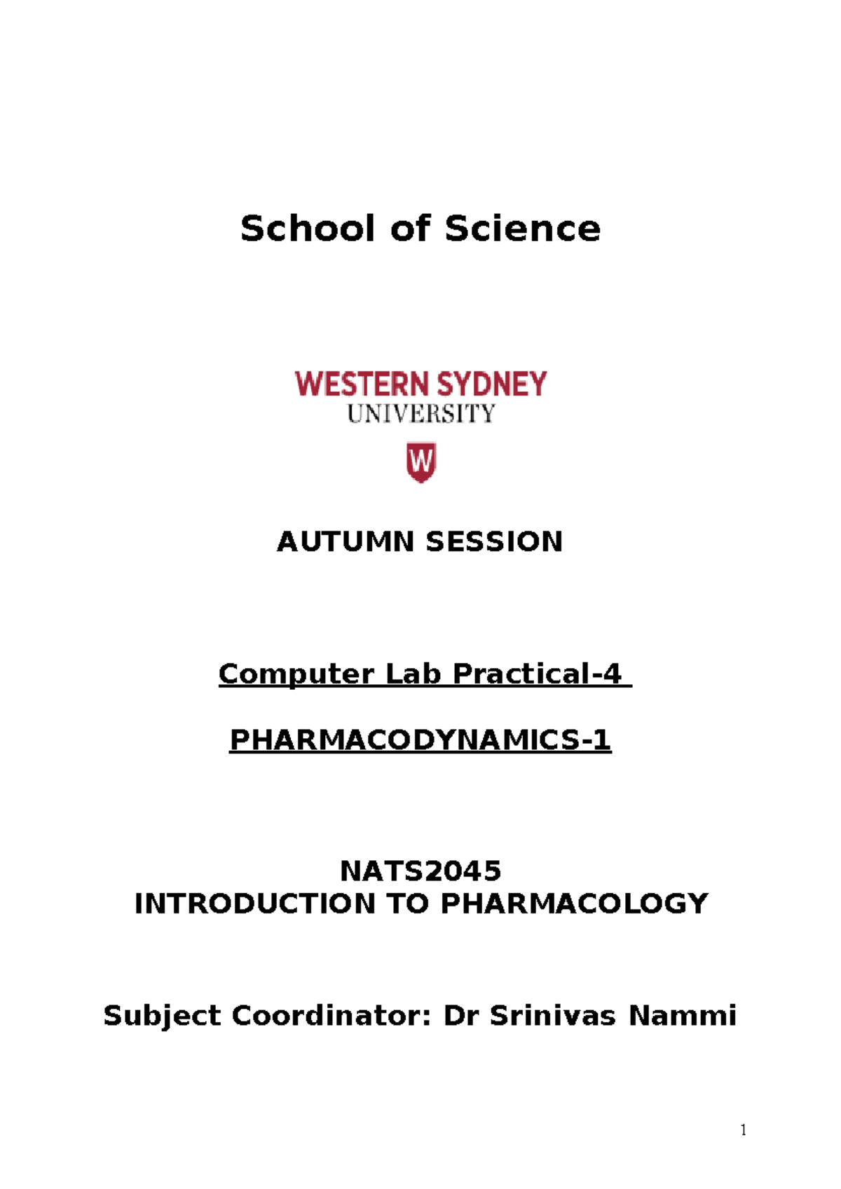 Computer Lab Practical 4 (NATS2045) - Pharmacodynamics-1 - School of ...