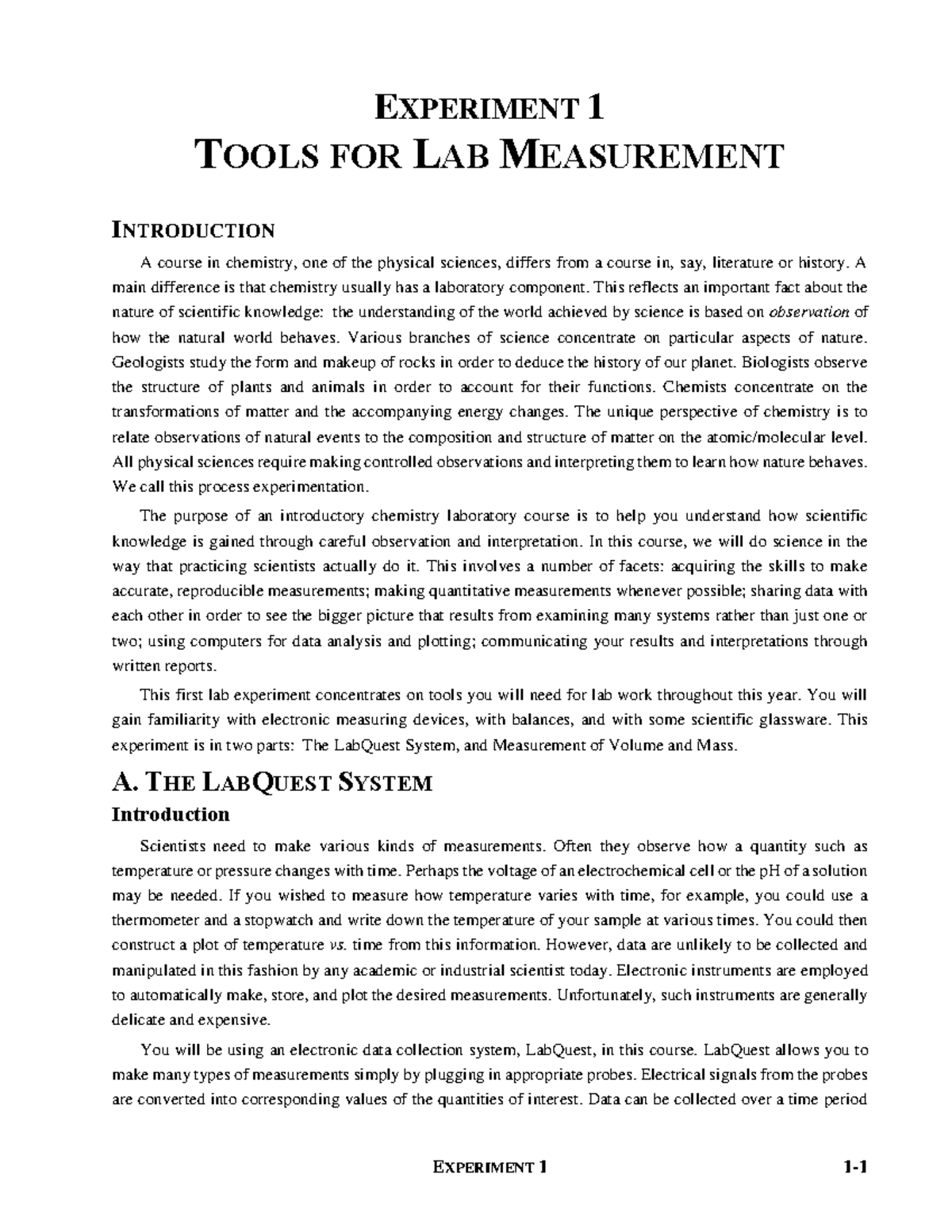 Experiment 1 Lab: Tools of Measurement in Chemistry Lab - Studocu
