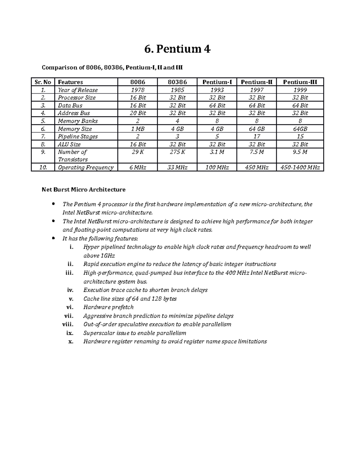 Ch-6 MP Comp - microprocessor notes - 6. Pentium 4 Comparison of 8086 ...
