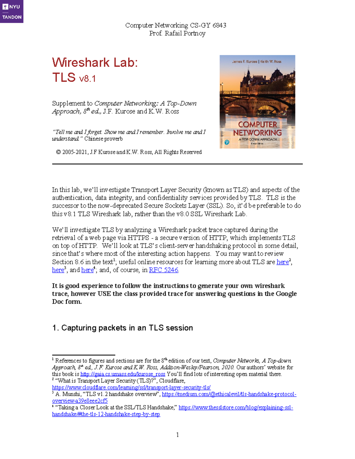 Wireshark Lab: Exploring Transport Layer Security (TLS) v8 - Studocu