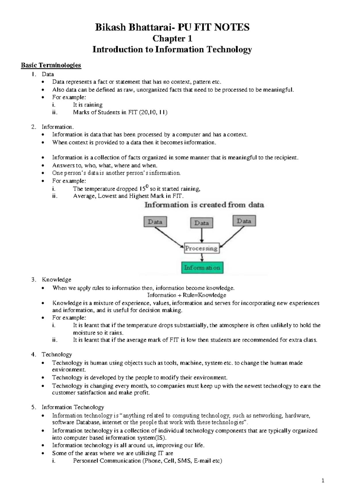 FIT UNIT 1 - Introduction to Information Technology Concepts and ...