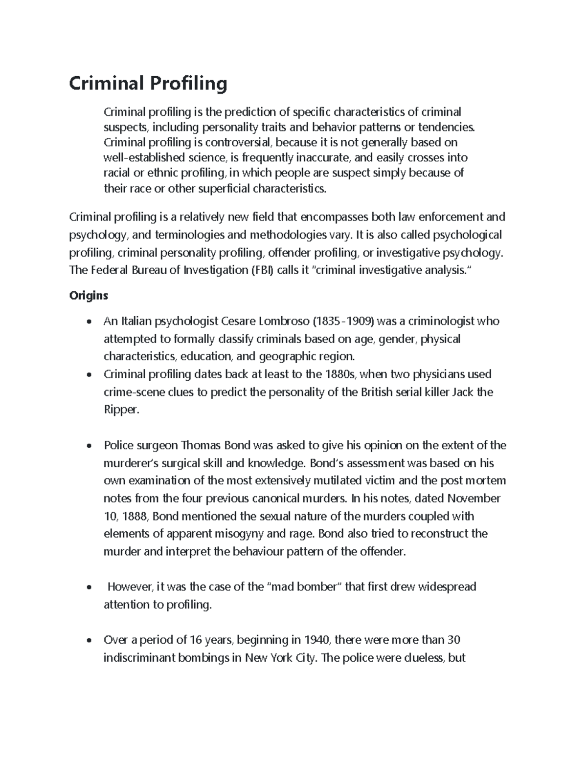 History of Criminal Profiling: An Overview of Techniques and Cases ...