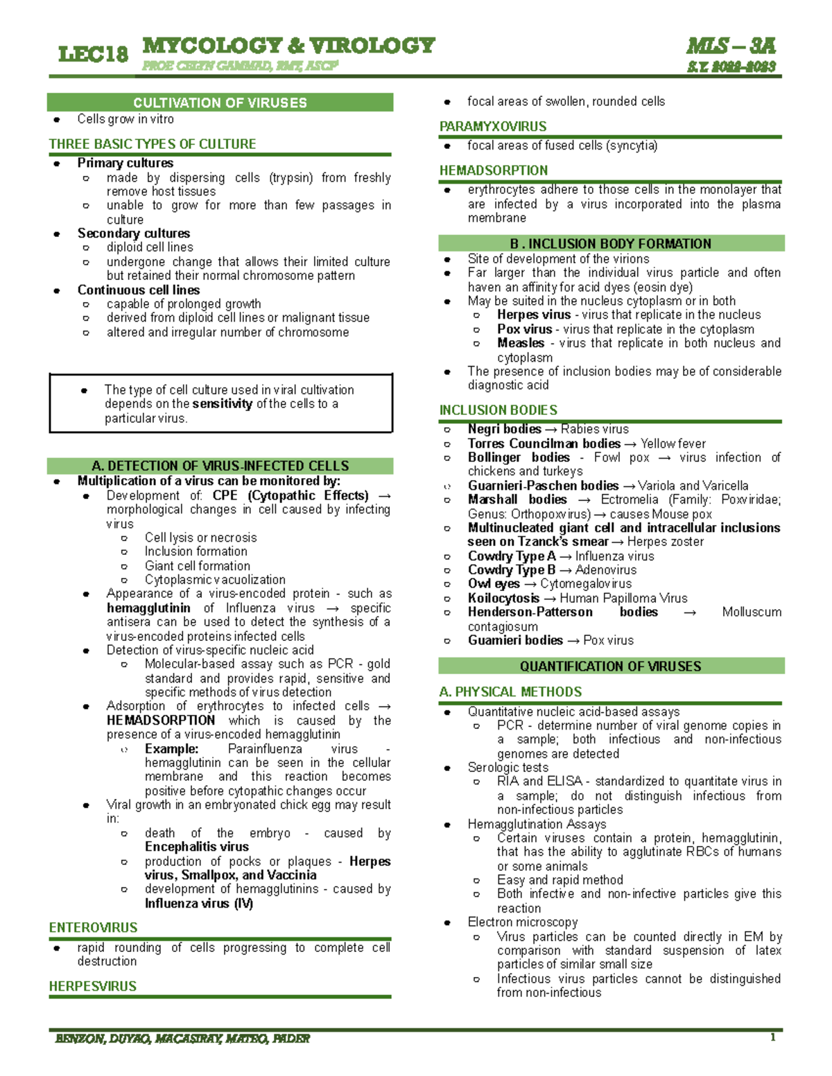 VIROLOGY LEC18: MYCOLOGY & VIRUS CULTIVATION NOTES (MLS 3A) - Studocu