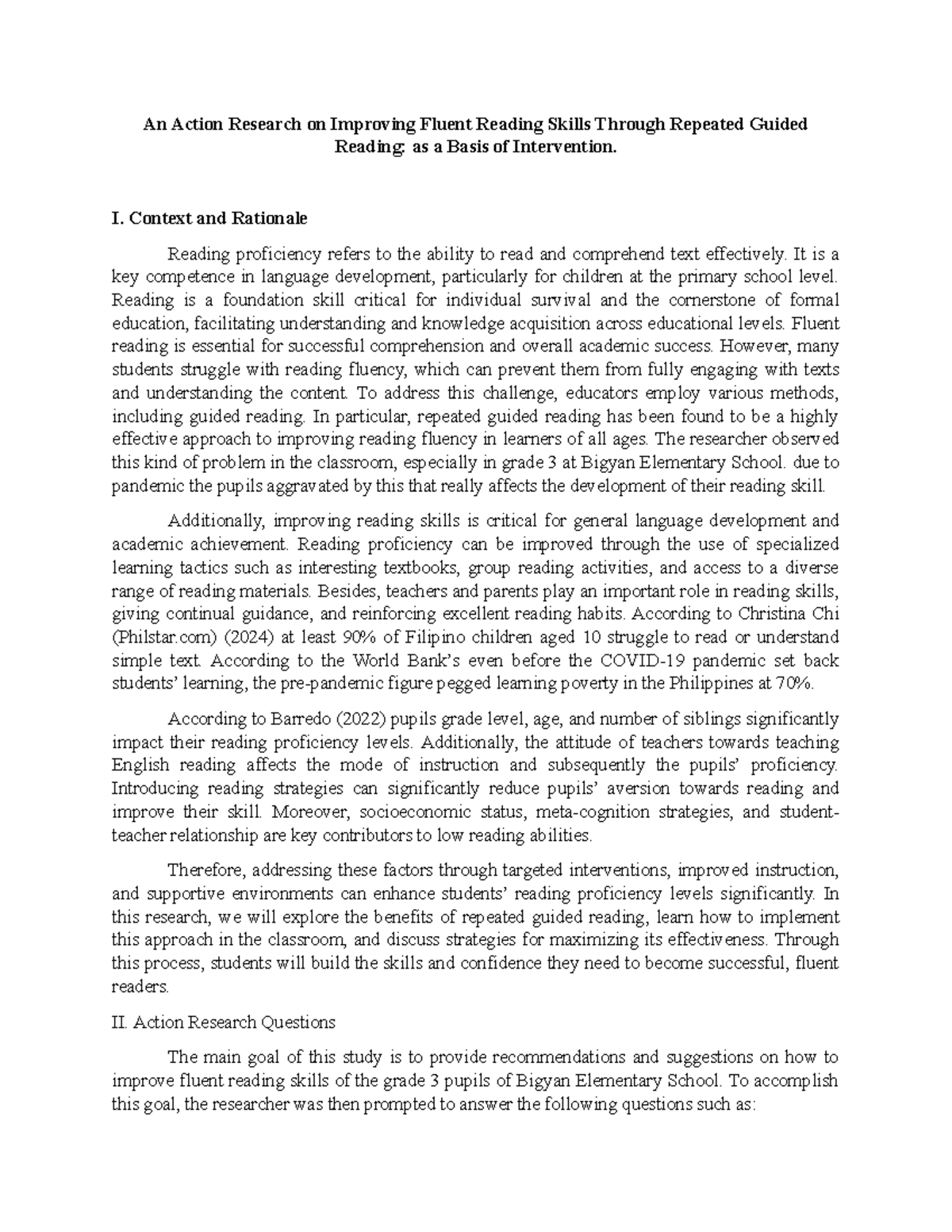 Action Research: Enhancing Grade 3 Reading Fluency through Repeated ...