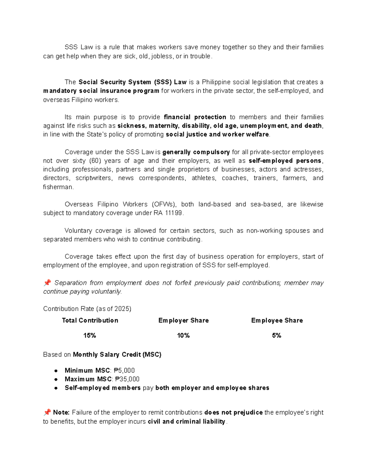 SSS Law - Social Security System Overview and Benefits - Studocu