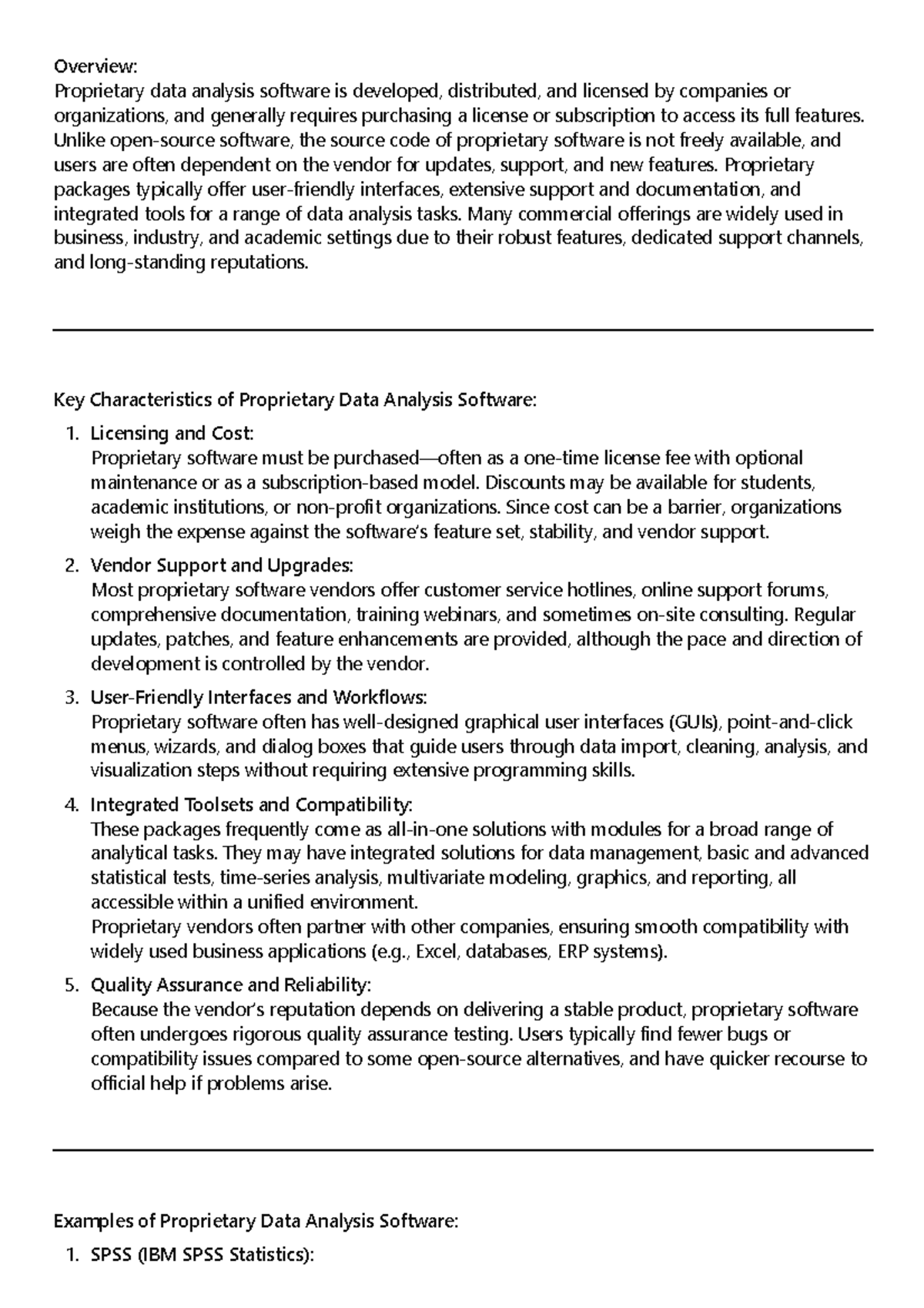 Proprietary Data Analysis Software Overview - Notes - Studocu