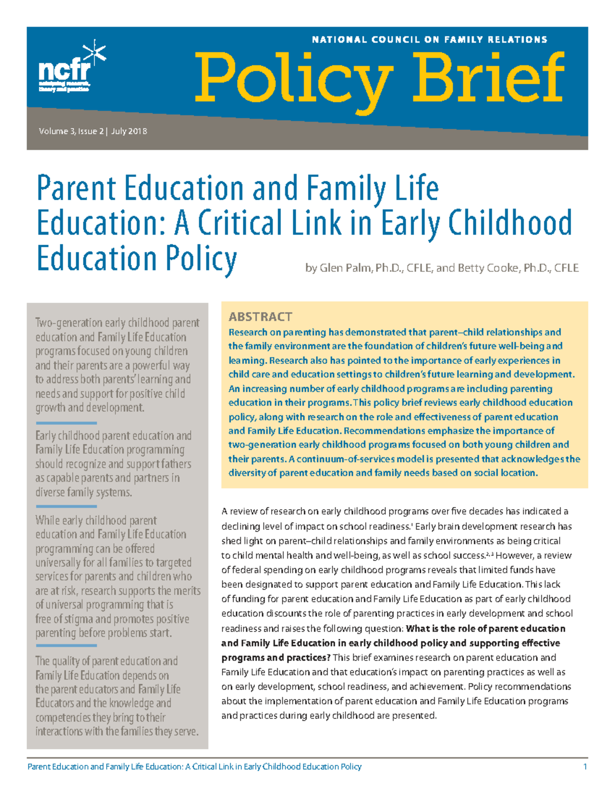 Parent Education and Family Life Education: Impacts on Early Childhood ...