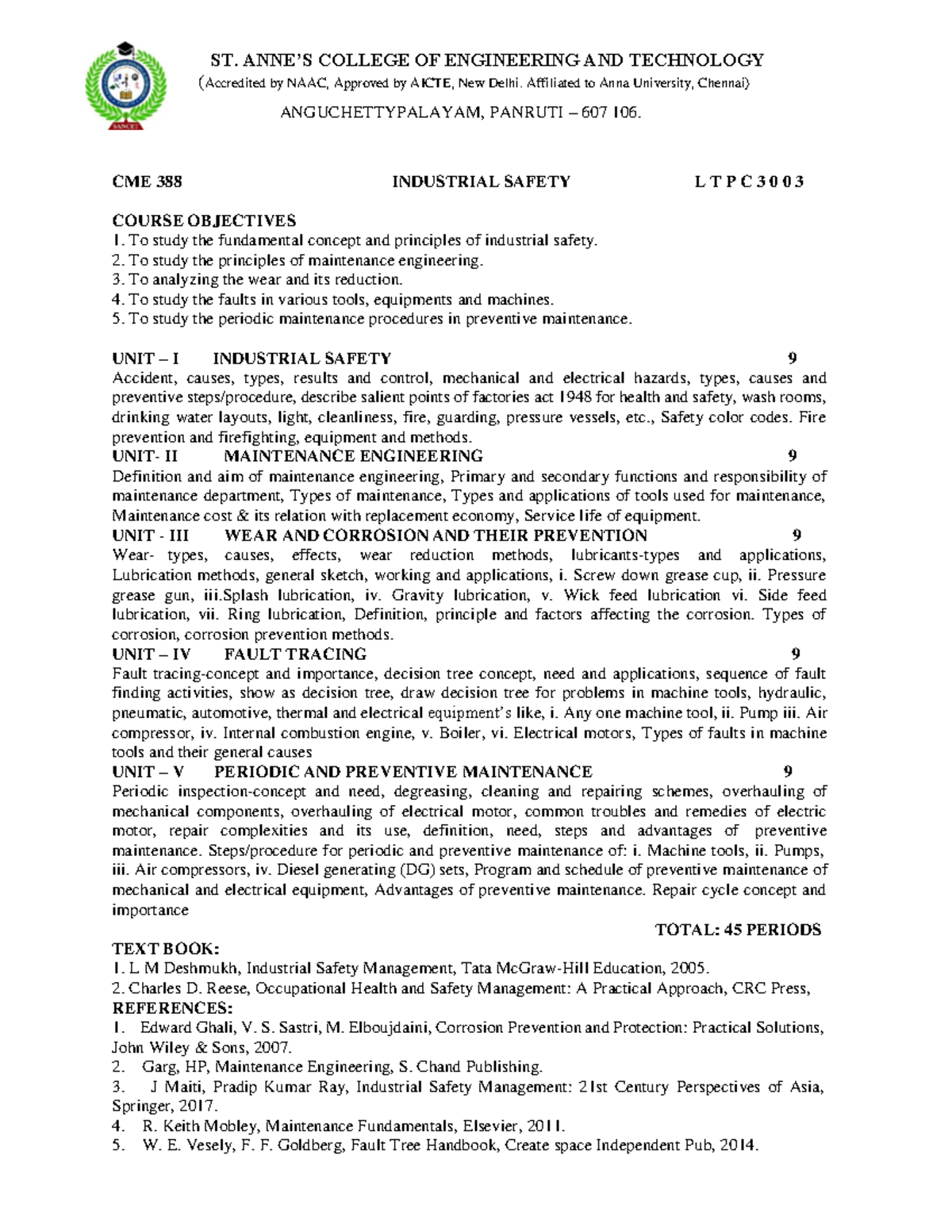 CME388 - Industrial Safety Lecture Notes and Study Guide - Studocu