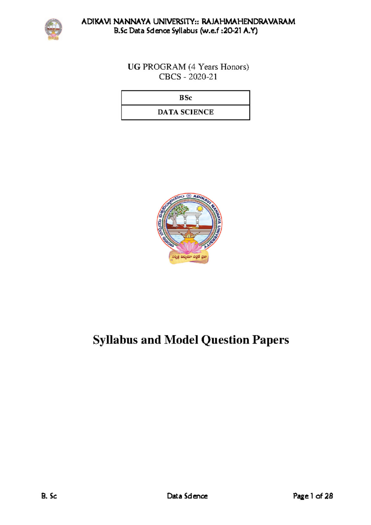 BSc Data Science Syllabus Overview and Model Questions (2020-21) - Studocu