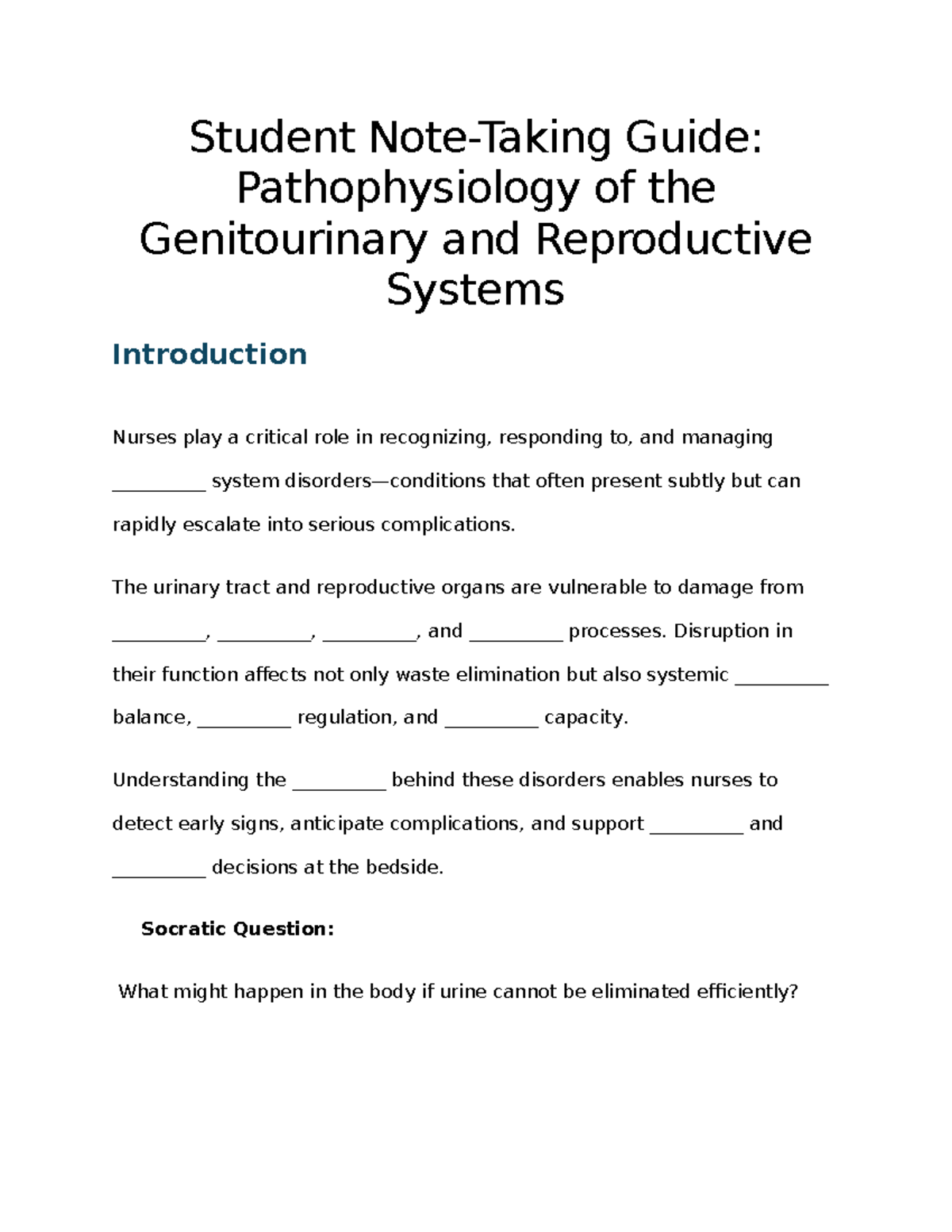 NUR2063 Module 5: Pathophysiology of Genitourinary & Reproductive ...