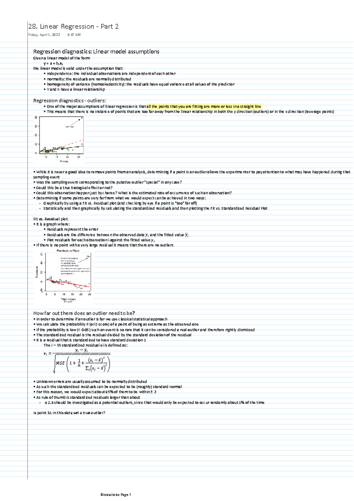 28. Linear Regression Diagnostics and Outlier Analysis - Part 2 - Studocu