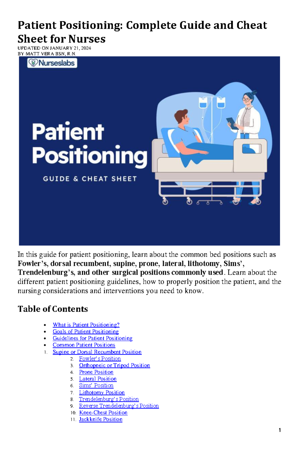 Patient Positioning: Comprehensive Guide for Nurses (HA-Positioning ...