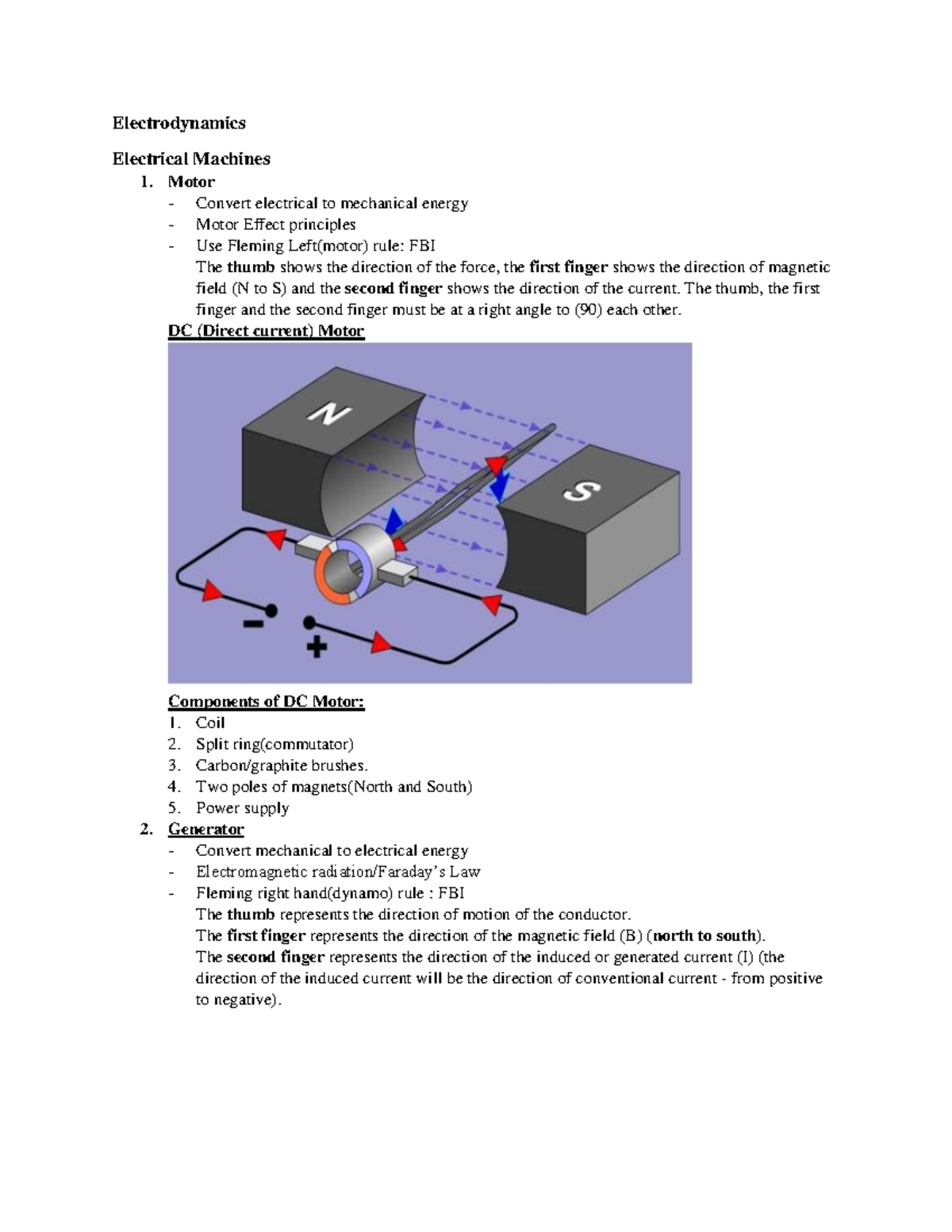 Electrodynamics 1: Motor and Generator Principles Explained - Studocu