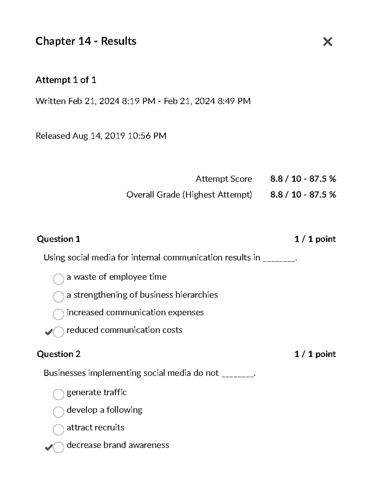 Quiz 14 - Chapter 14 Results Overview and Key Insights - Studocu
