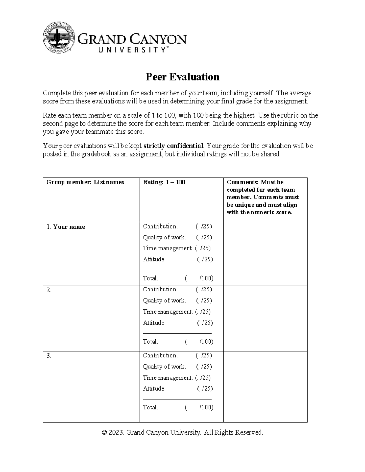 BUS-390-RS-Peer Evaluation Scoring and Comments Guide - Studocu