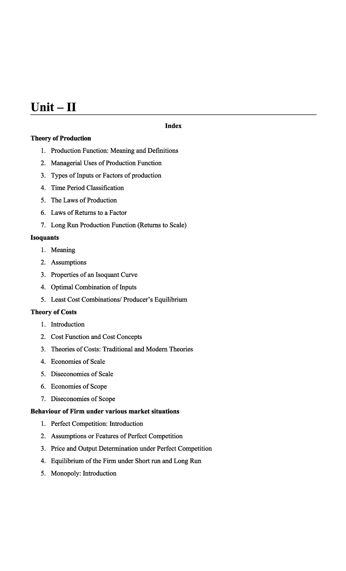 Unit II: Theory of Production and Managerial Economics Notes - Studocu