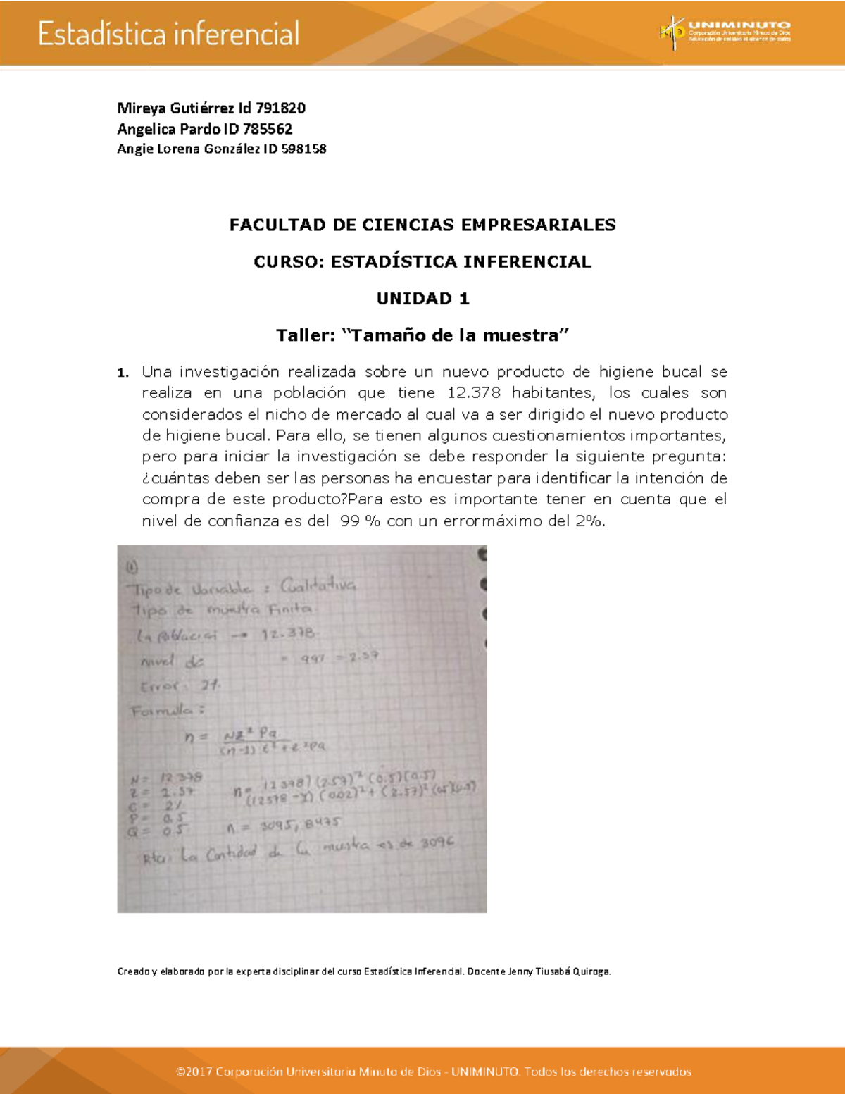 Estadística Inferencial ACT 2 Grupal - Taller de Investigación - Studocu