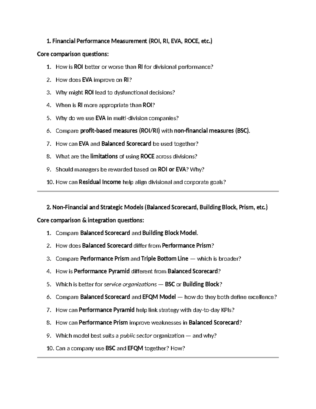 Financial Performance Measurement & Strategic Models: Core Comparisons ...