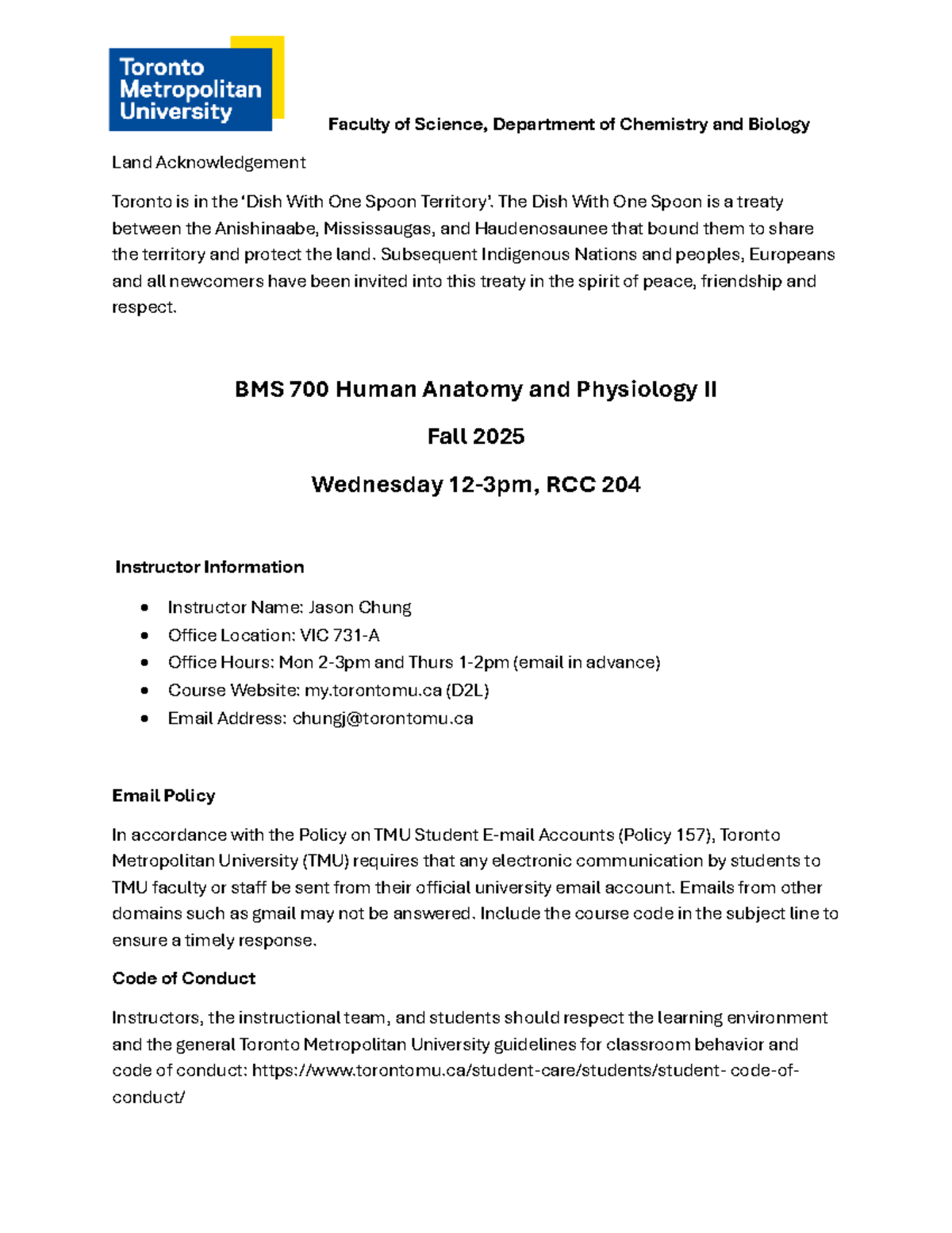 BMS 700 Human Anatomy & Physiology II Course Outline 2025 - Studocu
